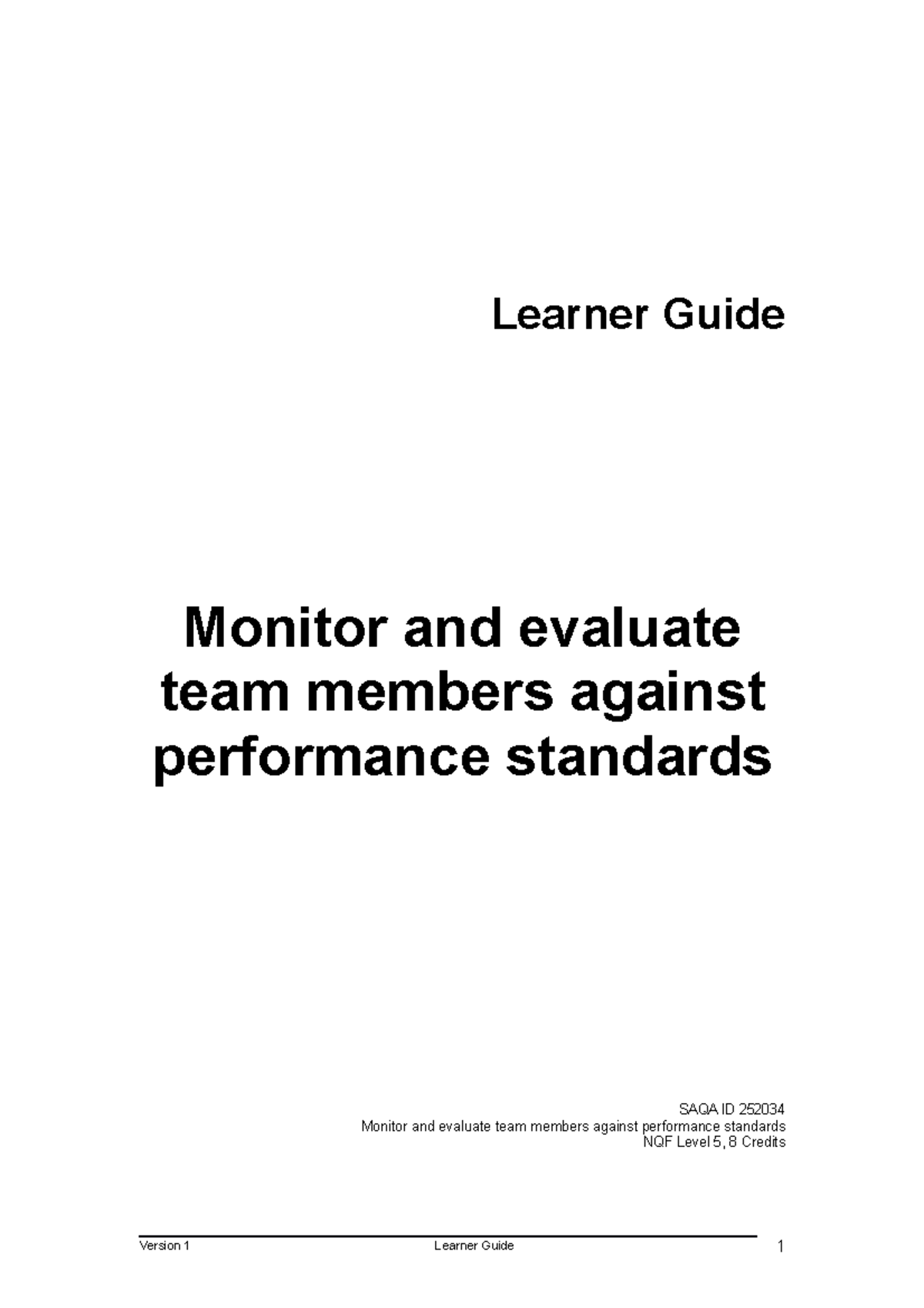 Performance Management Guide: NQF Level 5, SAQA ID 252034 - Studocu