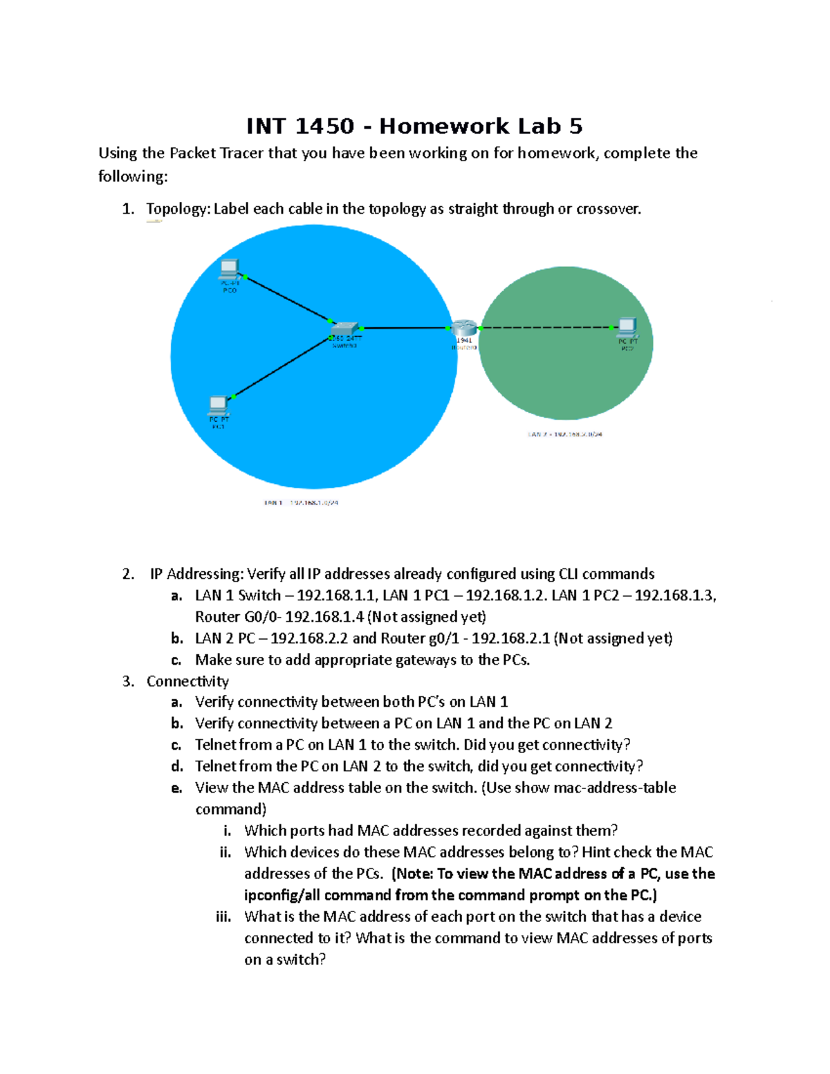 Lab 5 - Switching - Work. - INT 1450 - Homework Lab 5 Using the Packet ...