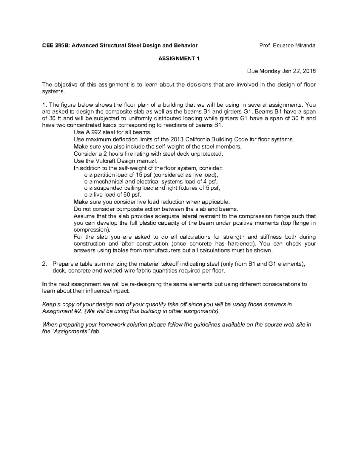 Assignment #1 - Miranda - CEE 285B: Advanced Structural Steel Design ...