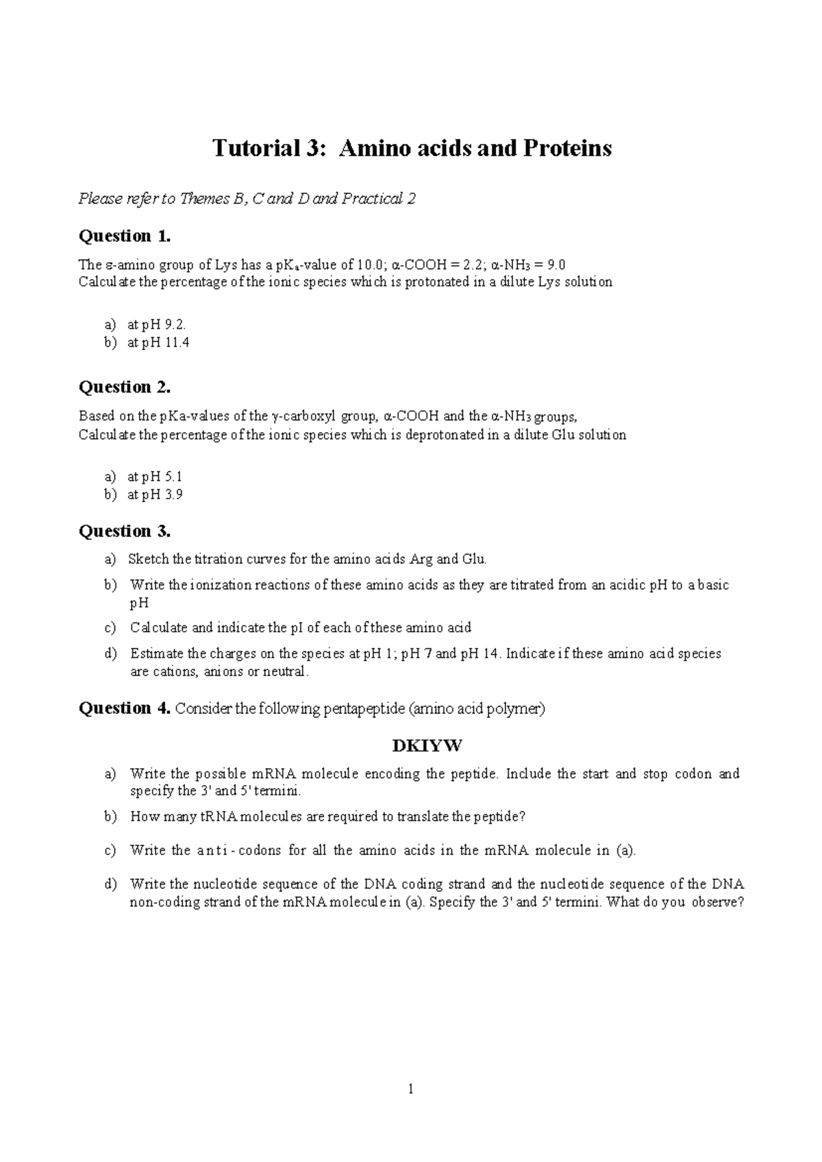 Tutorial 3 Worksheet: Amino Acids & Proteins Analysis (Chem 101) - Studocu