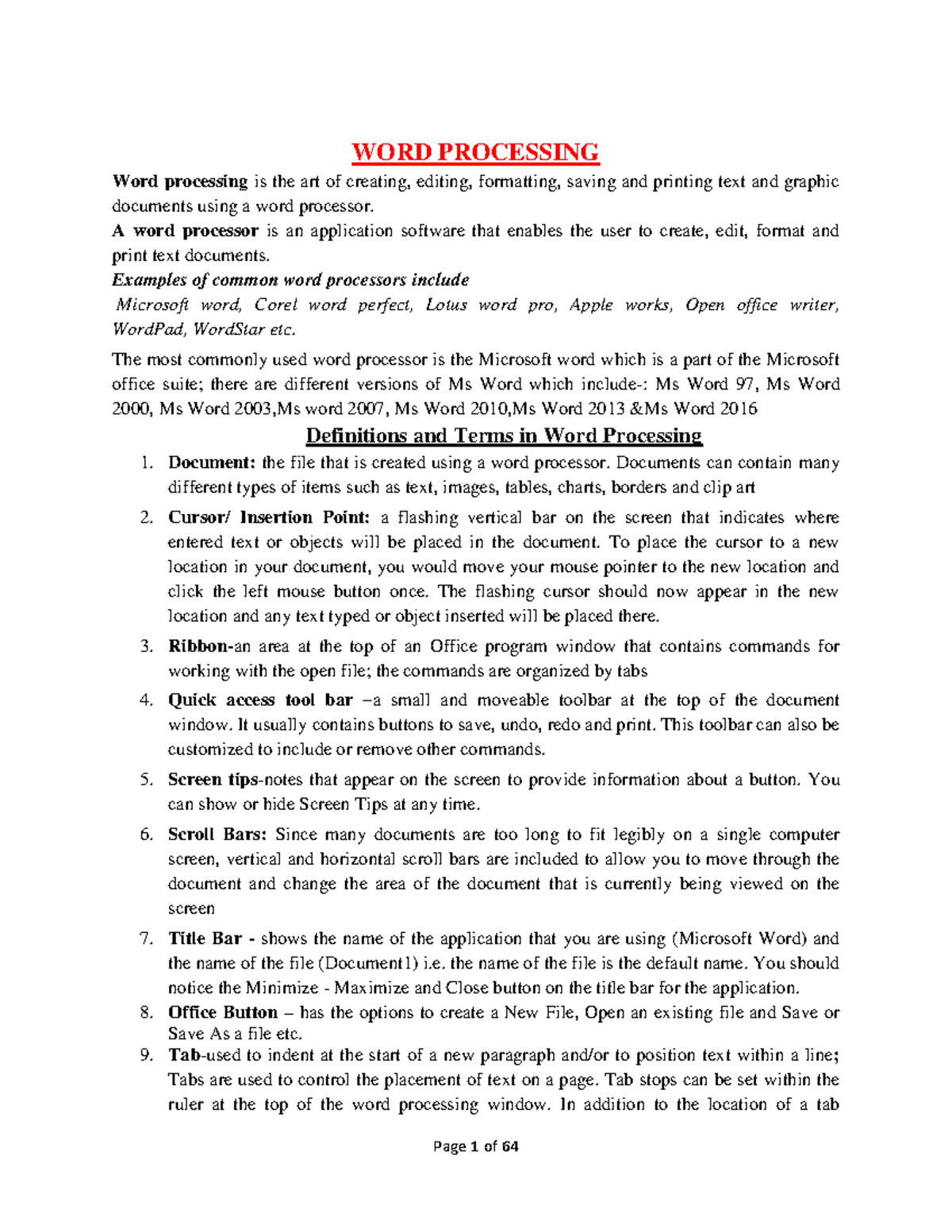WORD Processing Application - MS Word 2007 Overview and Features - Studocu
