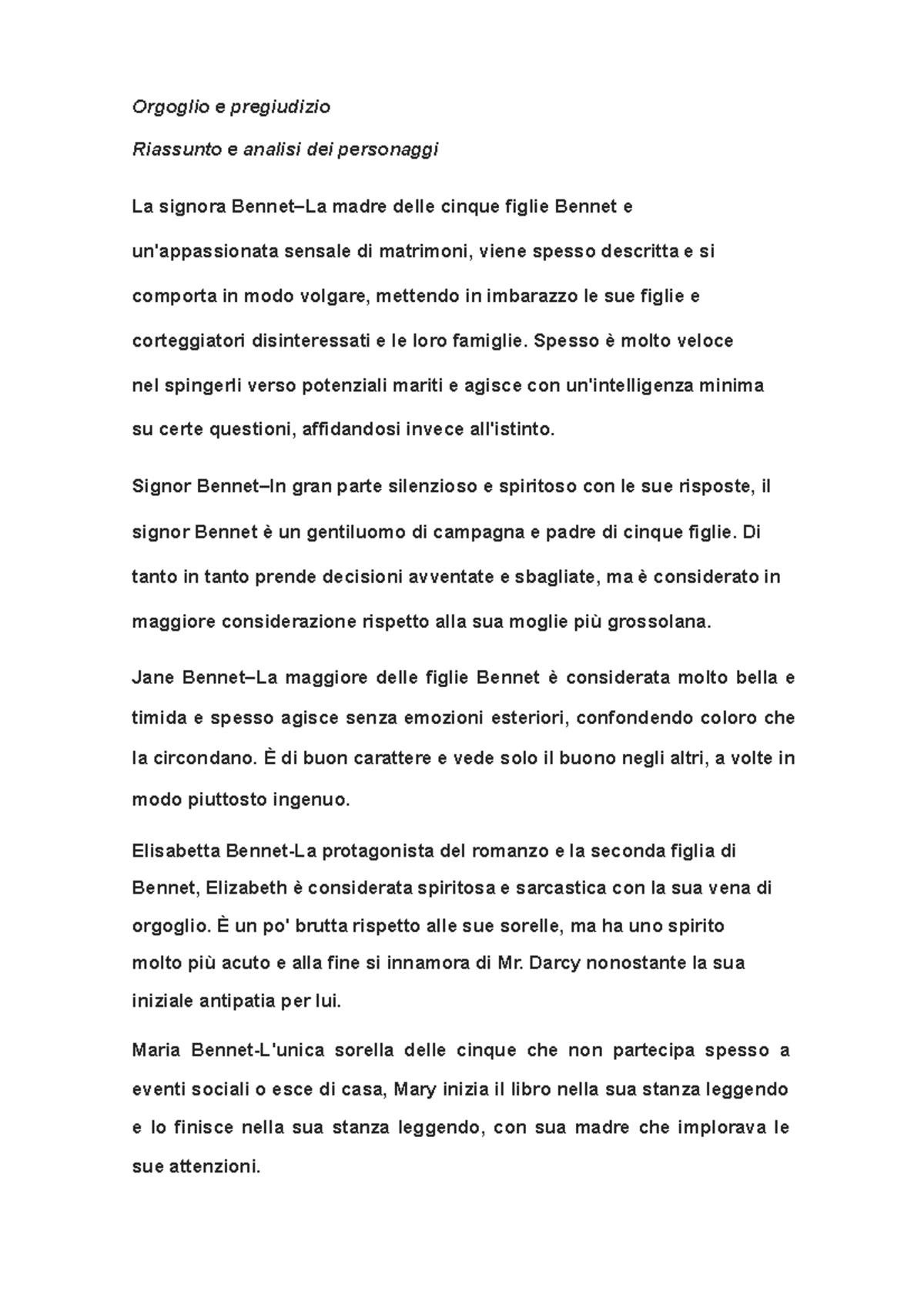 Orgoglio e Pregiudizio- riassunto e analisi personaggi - Copia ...