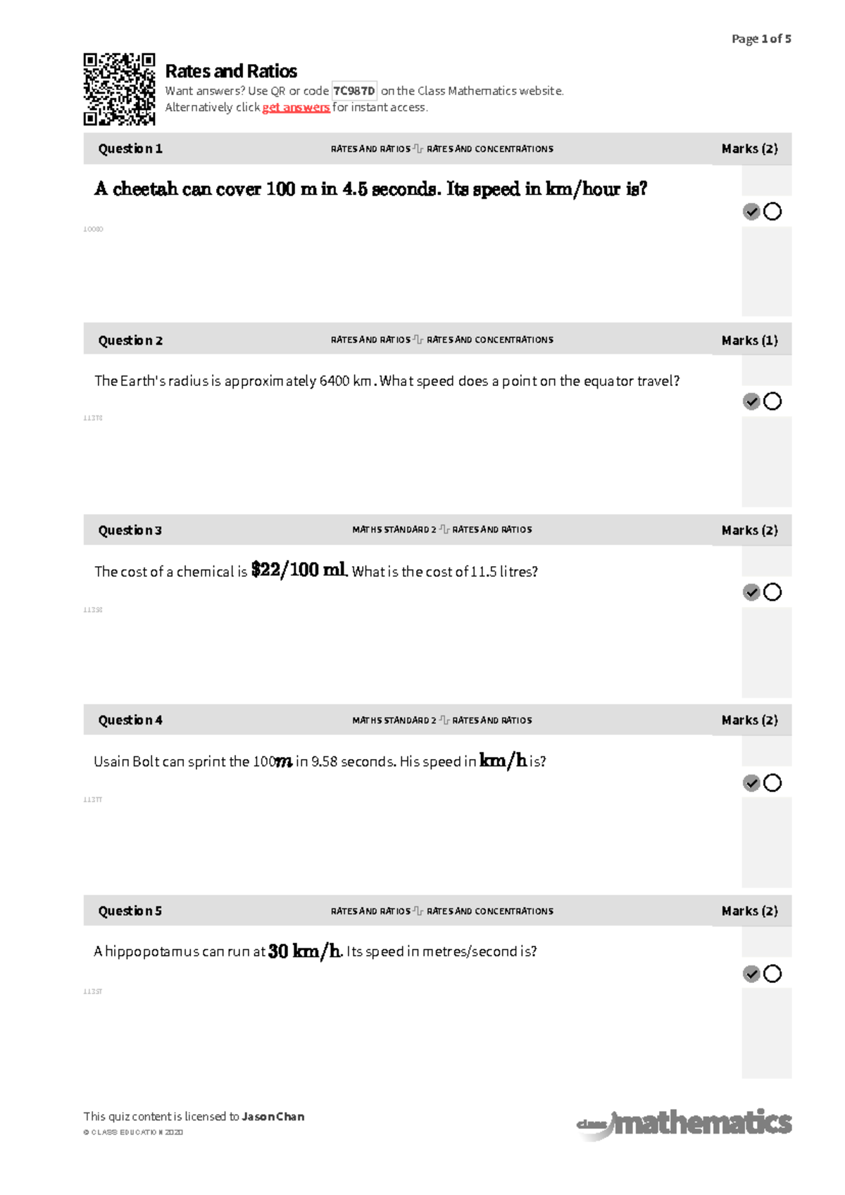 MATH 101: Rates and Ratios Quiz Preparation Notes - Studocu