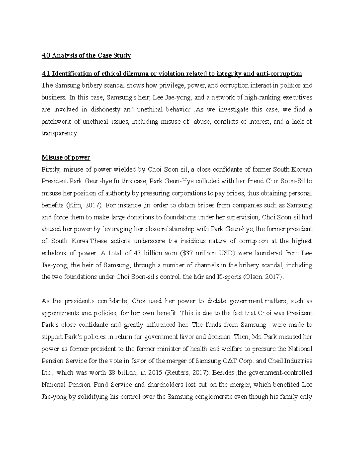 Bribery and Power: Samsung Heir's Case Study (Integrated Courses) - Studocu