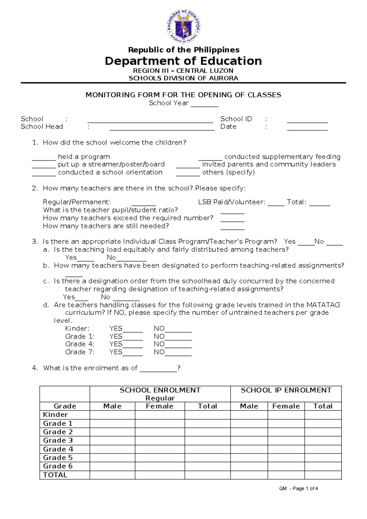 Monitoring Tool for Opening of Classes SY-2024-2025 - Final Version ...