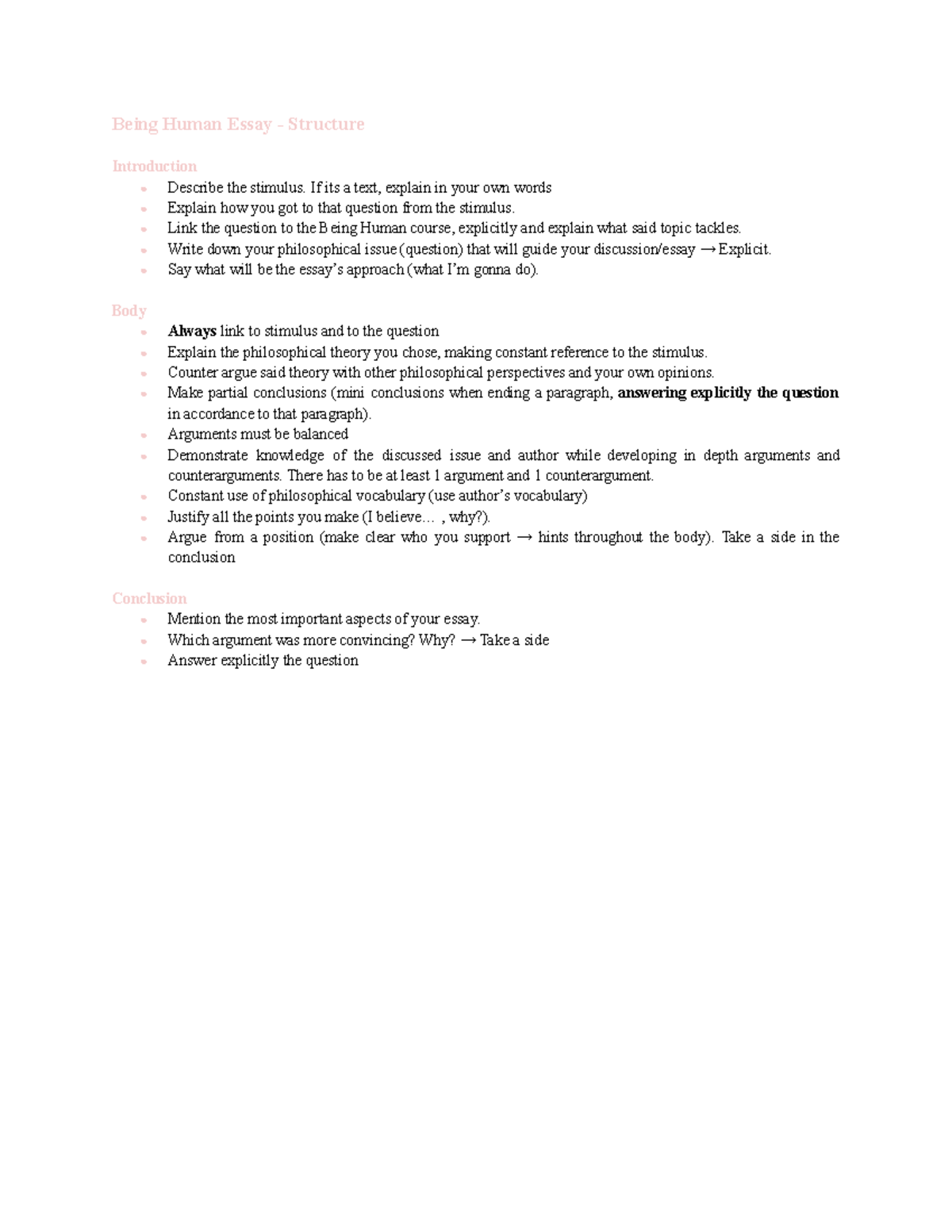 Being Human - Comprehensive Exam Summary Notes (PHIL101) - Studocu