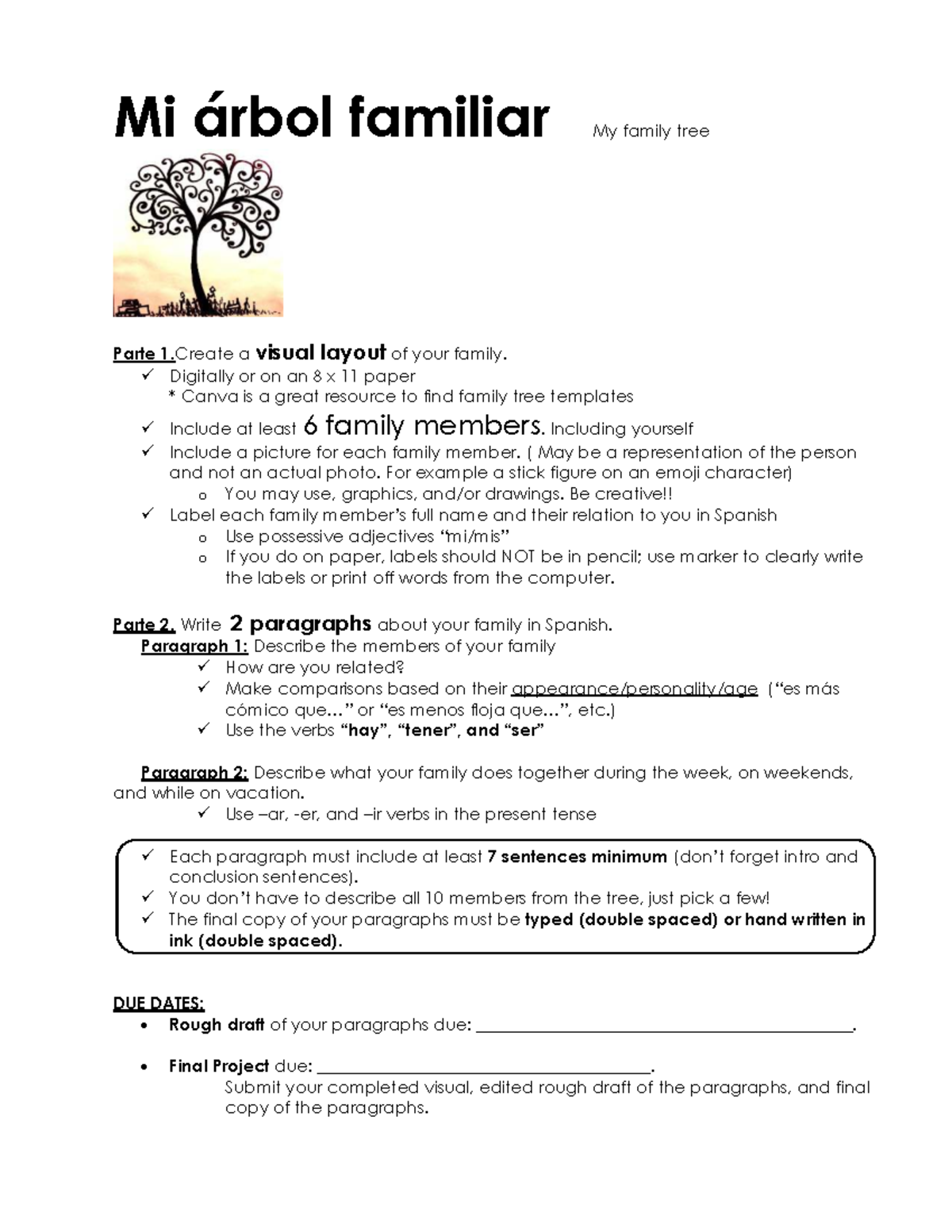 Mi árbol familiar: Proyecto de árbol genealógico y redacción en español ...