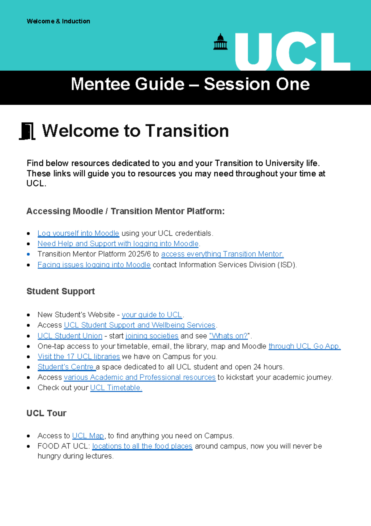 UCL Mentee Guide: Session One - Transition to University Life - Studocu