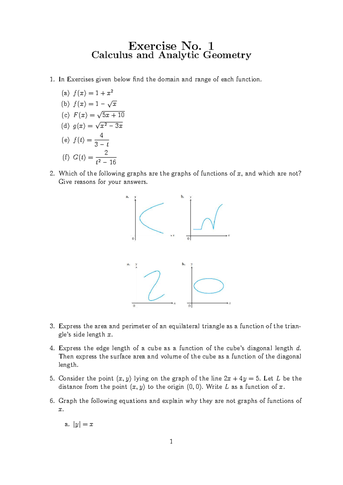 Exercise 1: Domain and Range in Calculus & Analytic Geometry 1 - Studocu
