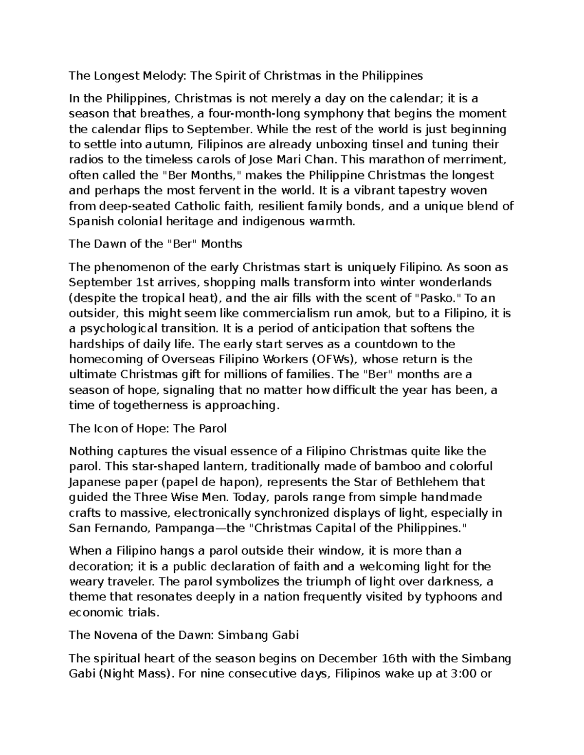 The Longest Melody: Christmas Spirit in the Philippines - Studocu
