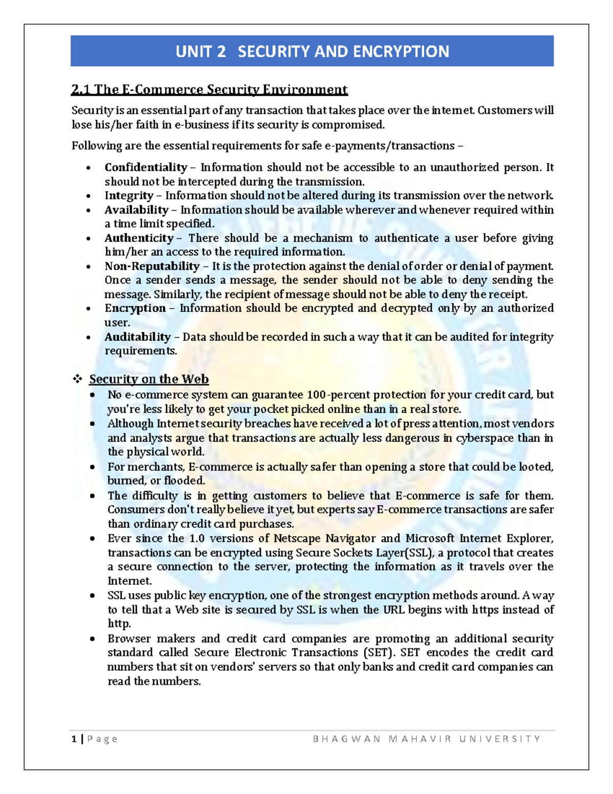 Chapter 2 Security and Encryption - 2 The E-Commerce Security ...