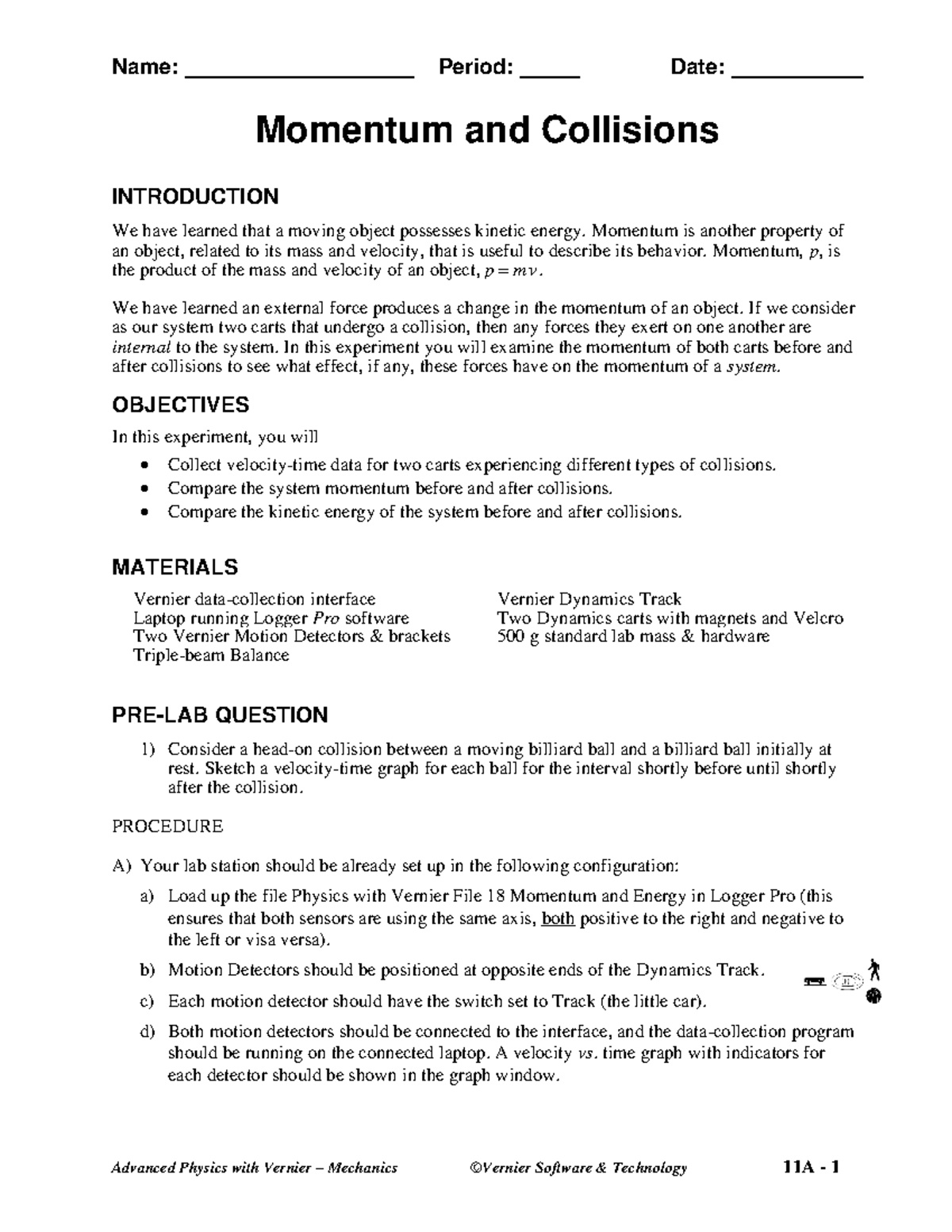 Collision Lab - Momentum Analysis and Results for AP Physics 11A - Studocu