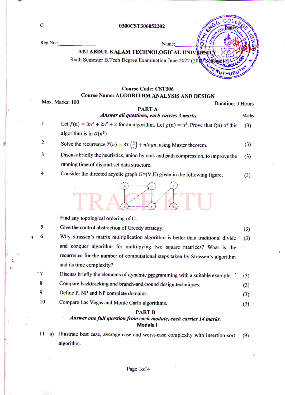 Cst306 Algorithm Analysis And Design June 2022 C Reg No 0300cst
