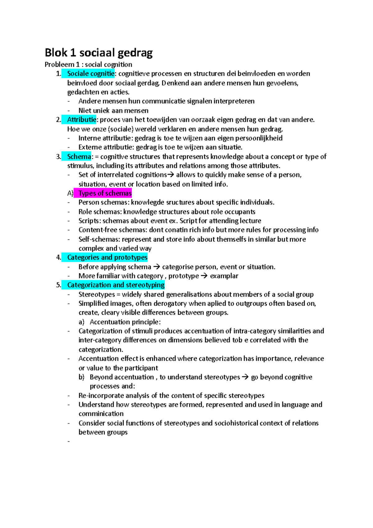 Sociale Cognitie en Attributie: Blok 1 Sociaal Gedrag - Studeersnel