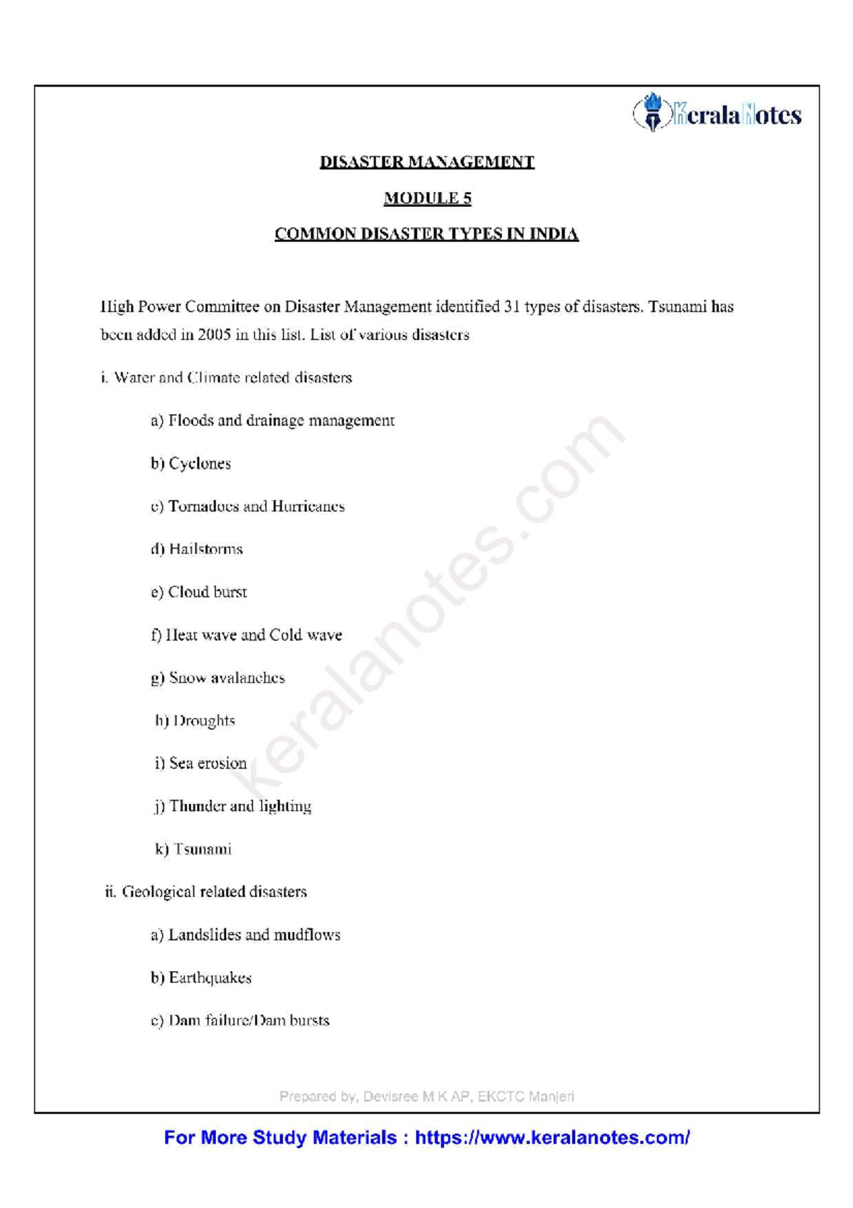 DISASTER MANAGEMENT MODULE 5: COMMON DISASTER TYPES IN INDIA - Studocu