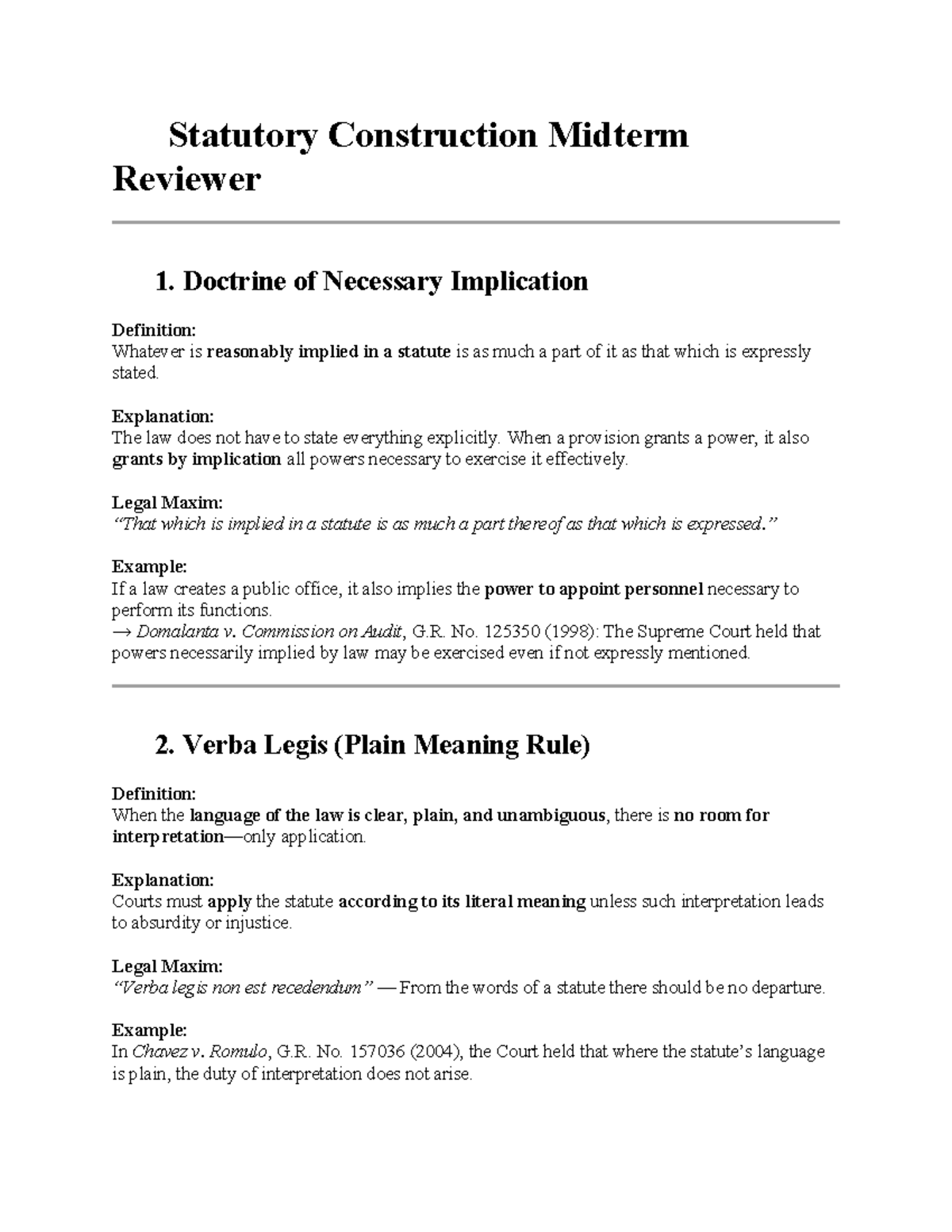 Statutory Construction Midterm Reviewer 1: Key Doctrines and Principles ...