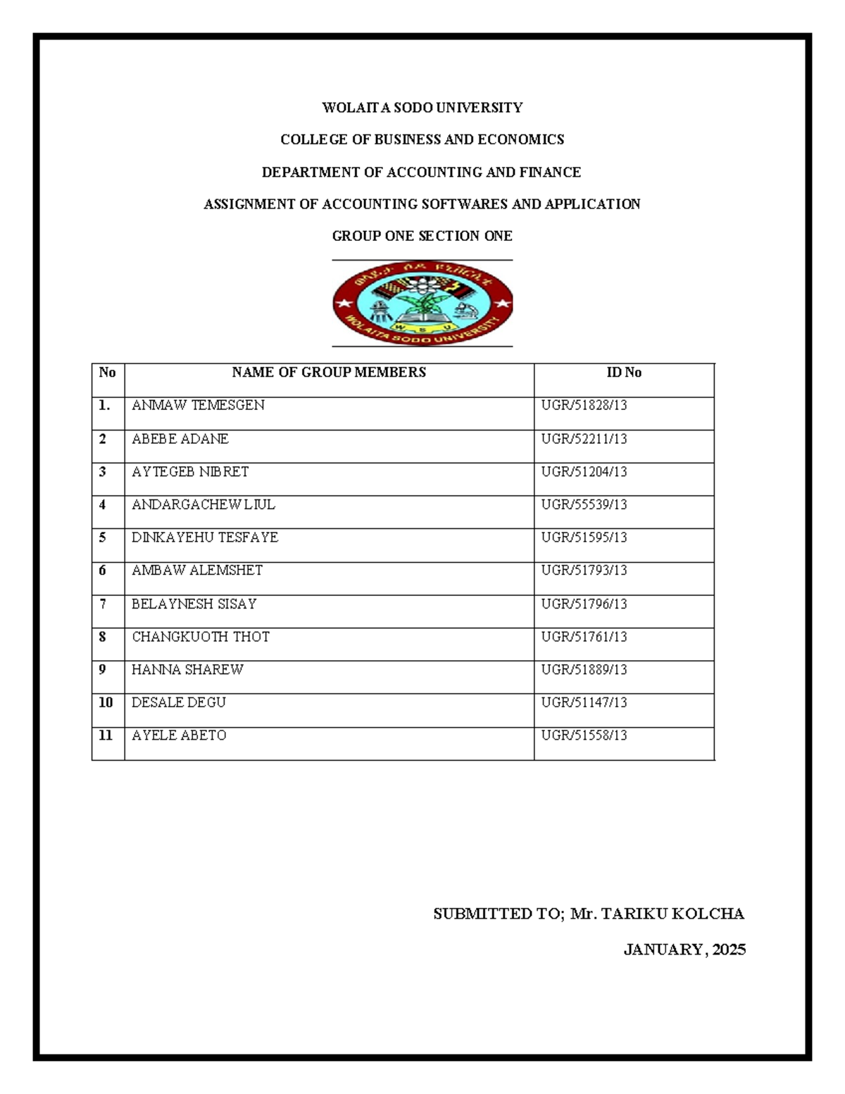 Group one members name - Accounting Included - WOLAITA SODO UNIVERSITY ...