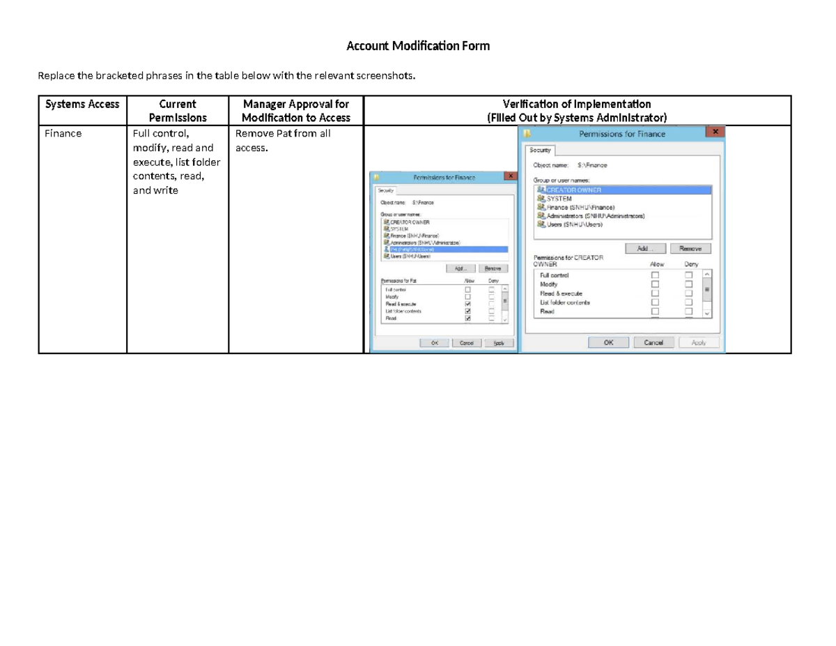 Account Modification Form for Systems Access Requests - Studocu