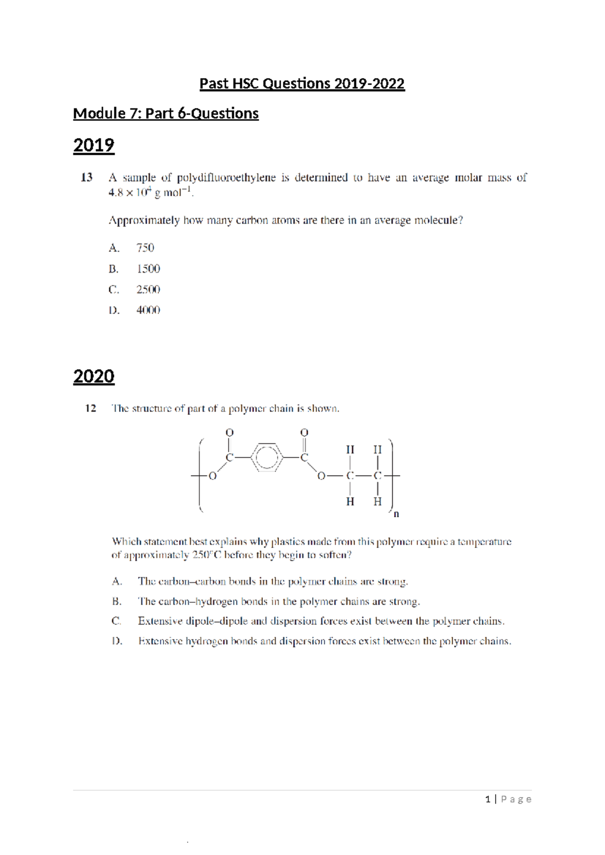 Module 7: Part 6 HSC Questions & Answers (2019-2022) - Studocu