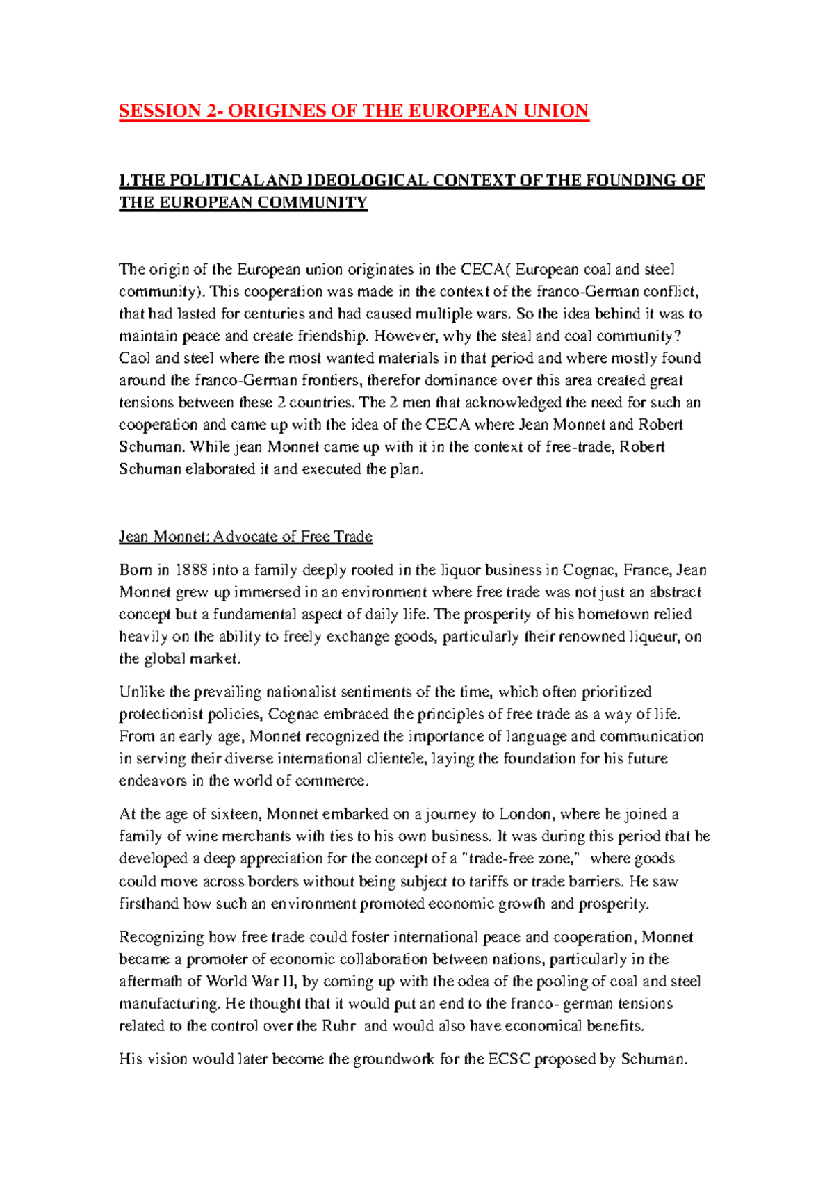 SESSION: ORIGINS OF THE EUROPEAN UNION - FINAL EXAM NOTES - Studocu