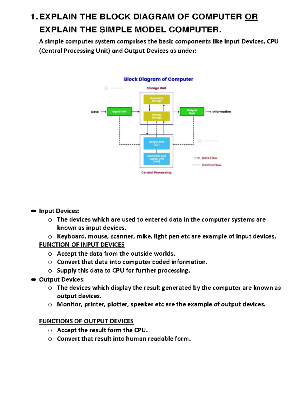 Unit 2 FOC - Computer Fundamentals: Block Diagram & Input/Output ...
