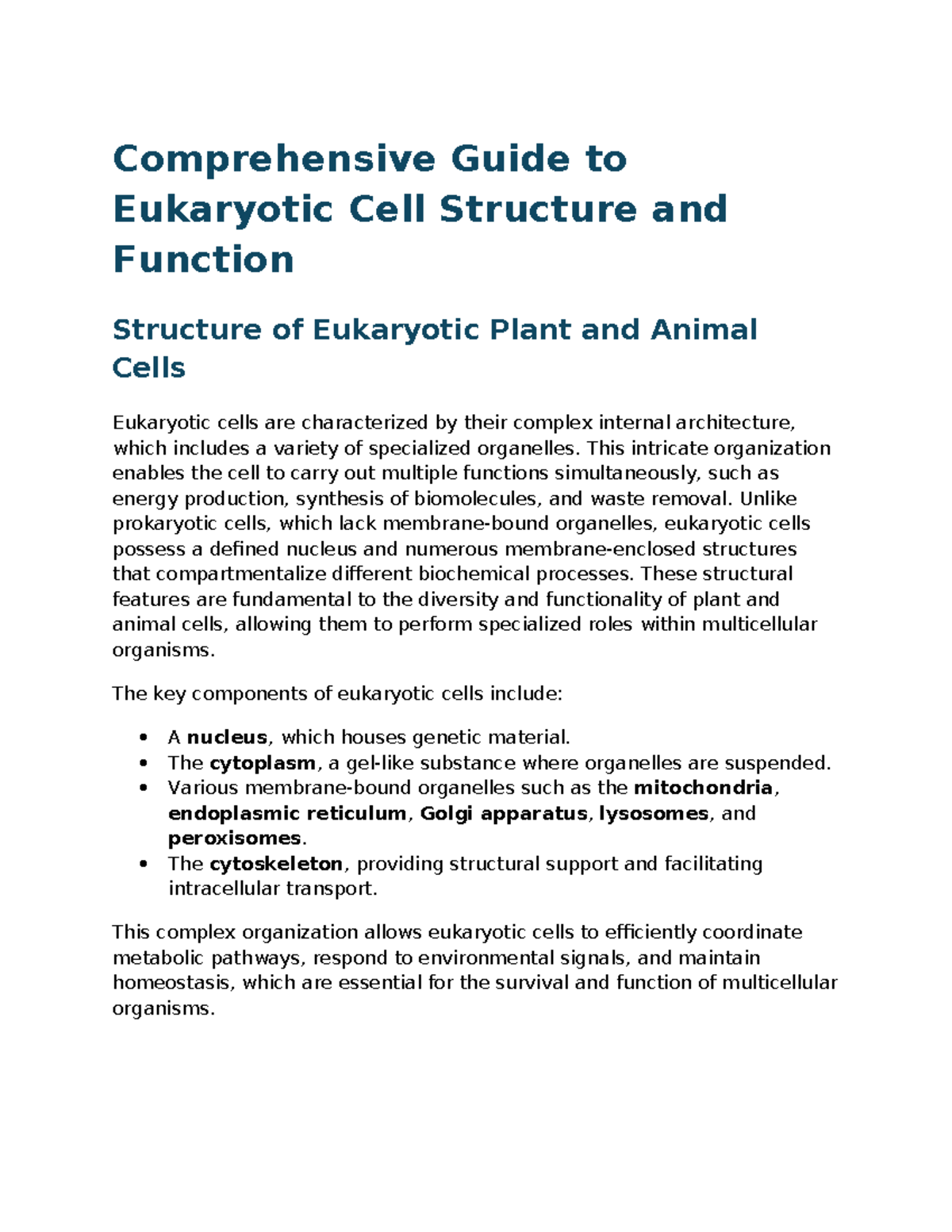 Comprehensive Guide to Eukaryotic Cell Structure and Function (BIO101 ...