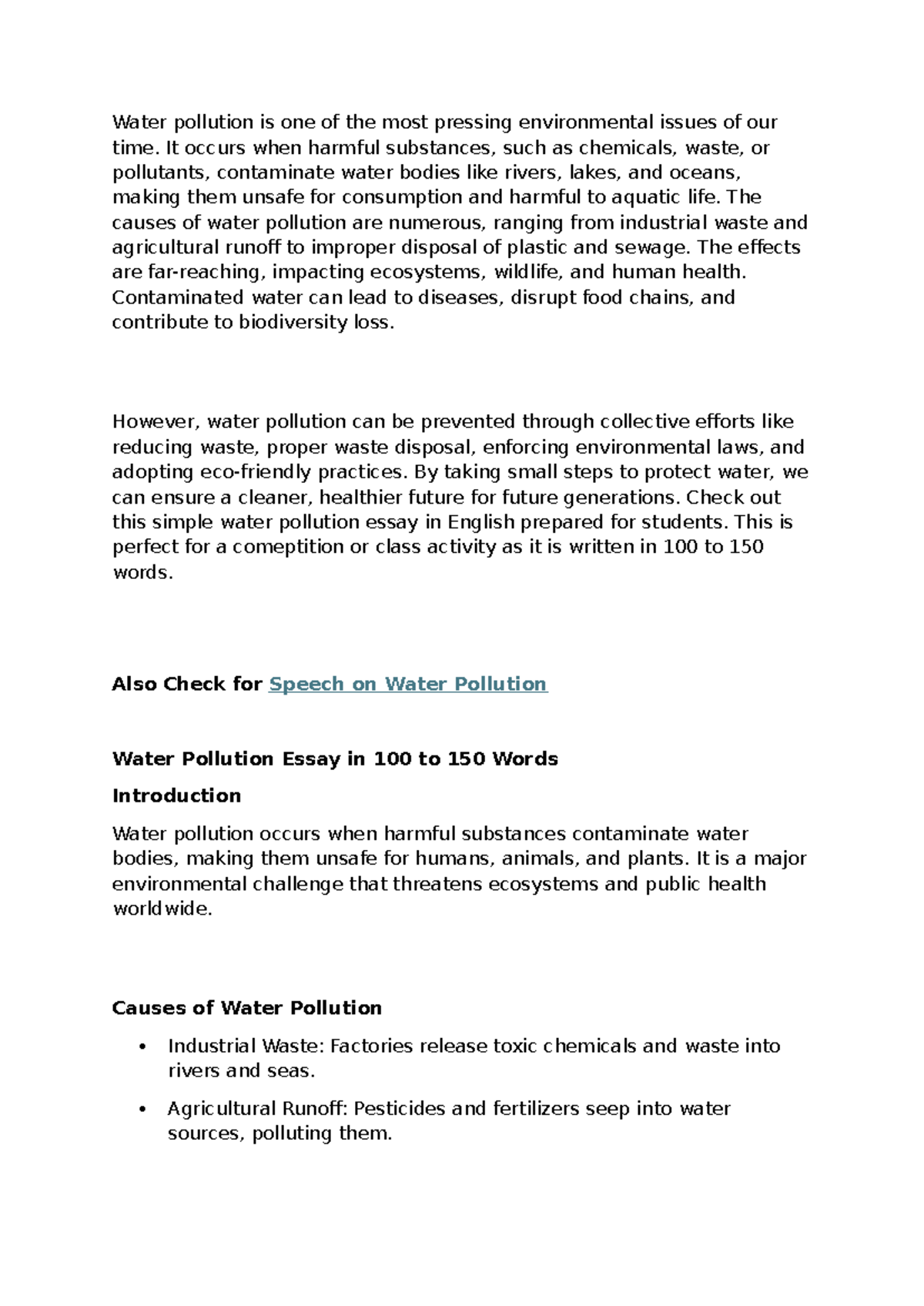 Environmental Problems Essay 100 Words