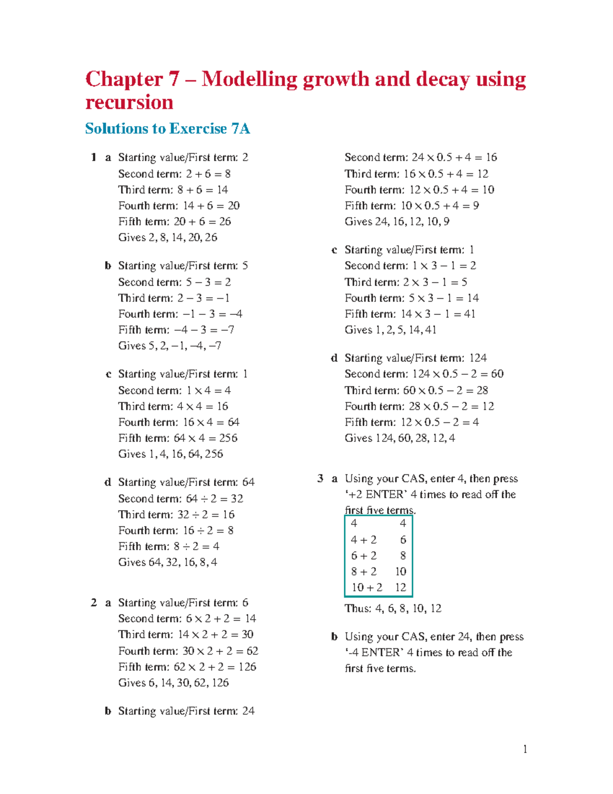 Chapter 7: Worked Solutions for Growth and Decay Recursion Exercises - Studocu