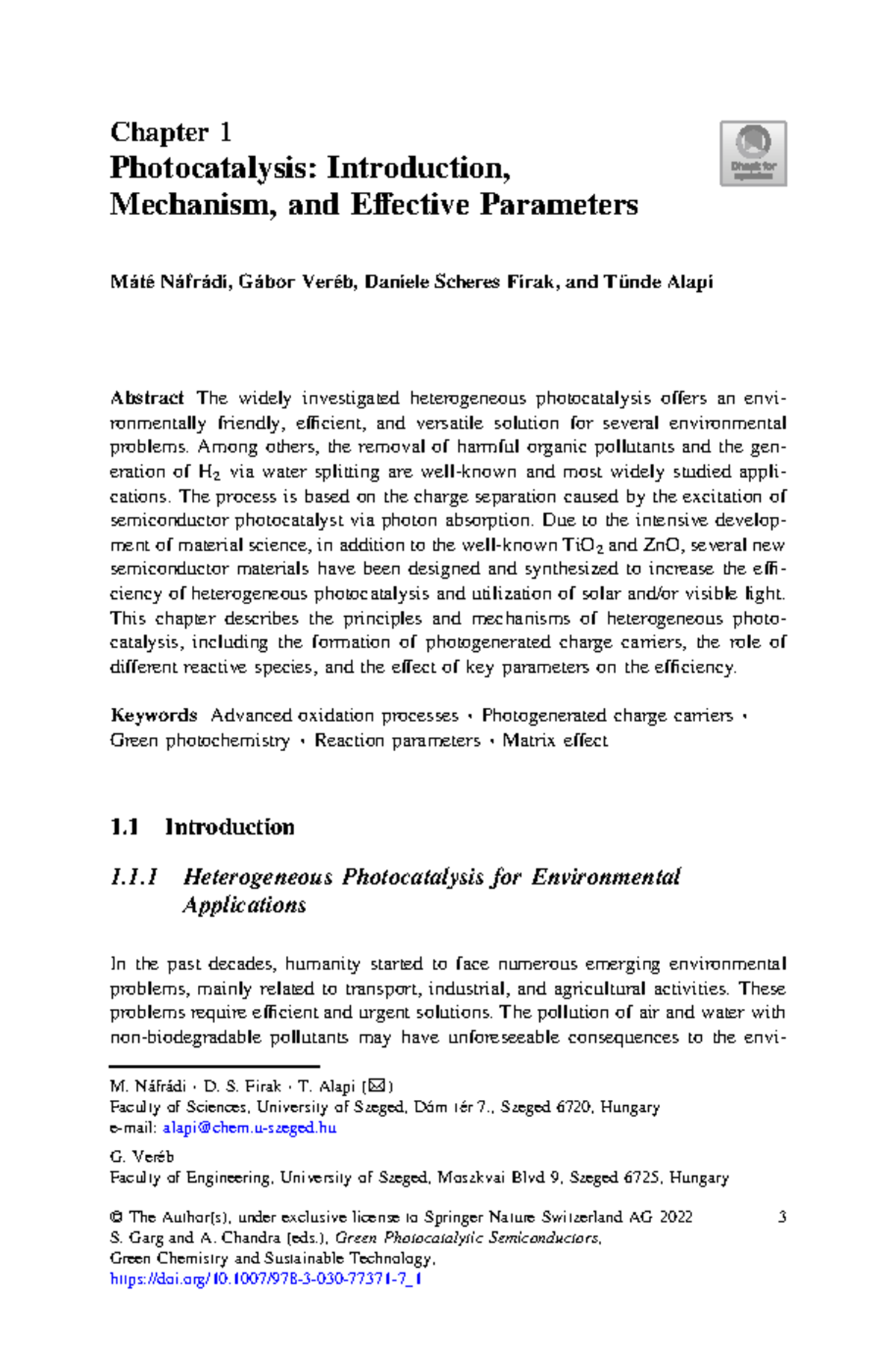 Chapter 1: Photocatalysis - Introduction, Mechanism, and Key Parameters ...