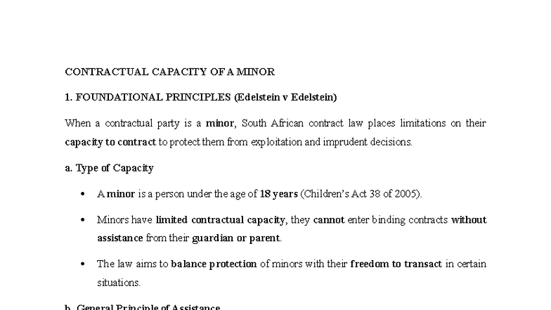 Laws1012: Contractual Capacity of Minors - Key Principles and Cases ...