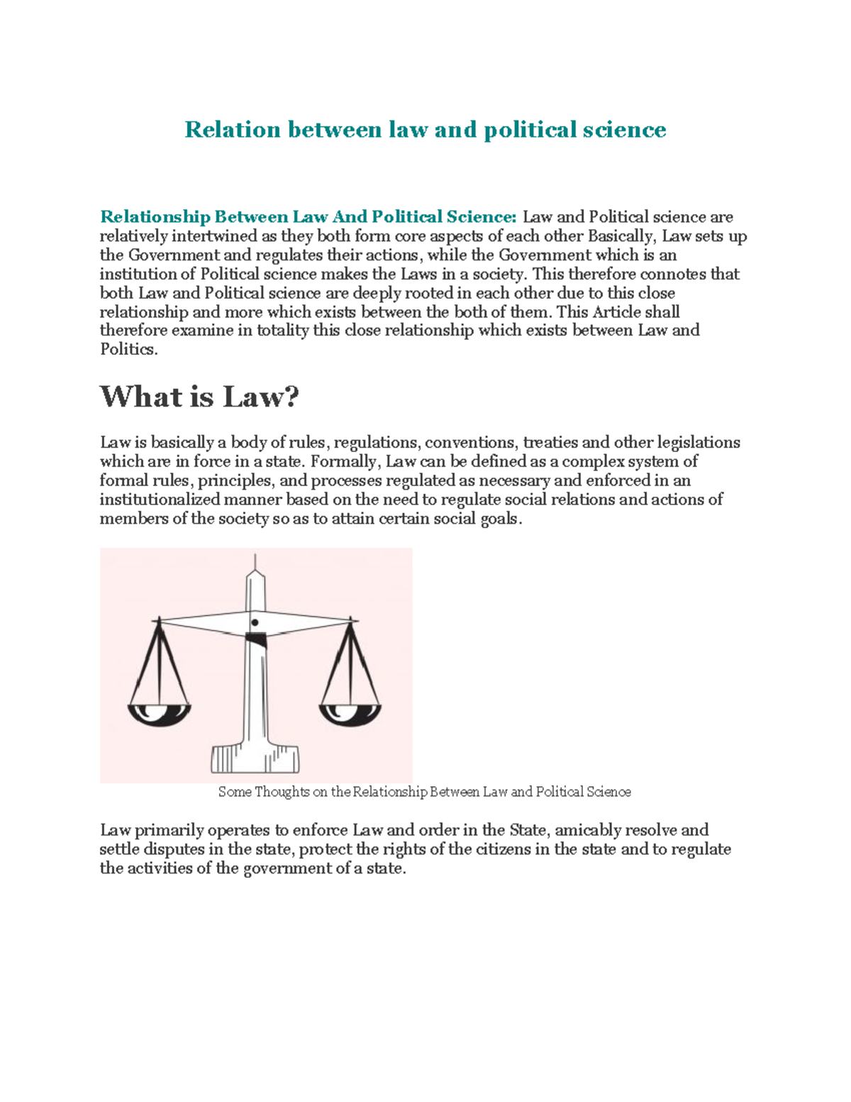 The Interrelationship Between Law and Political Science: An Analysis ...