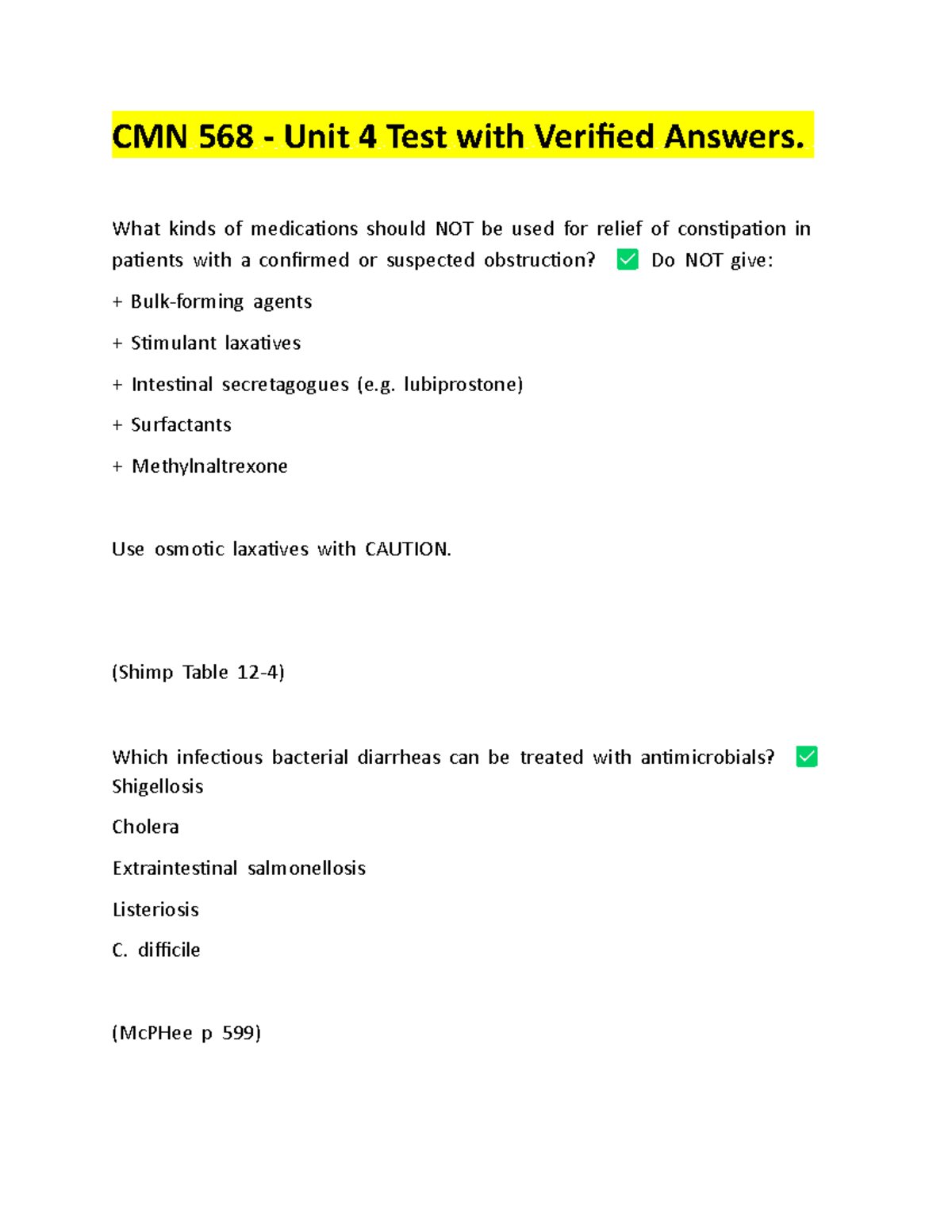 CMN 568 - Unit 4 Test: Key Concepts & Verified Answers - Studocu