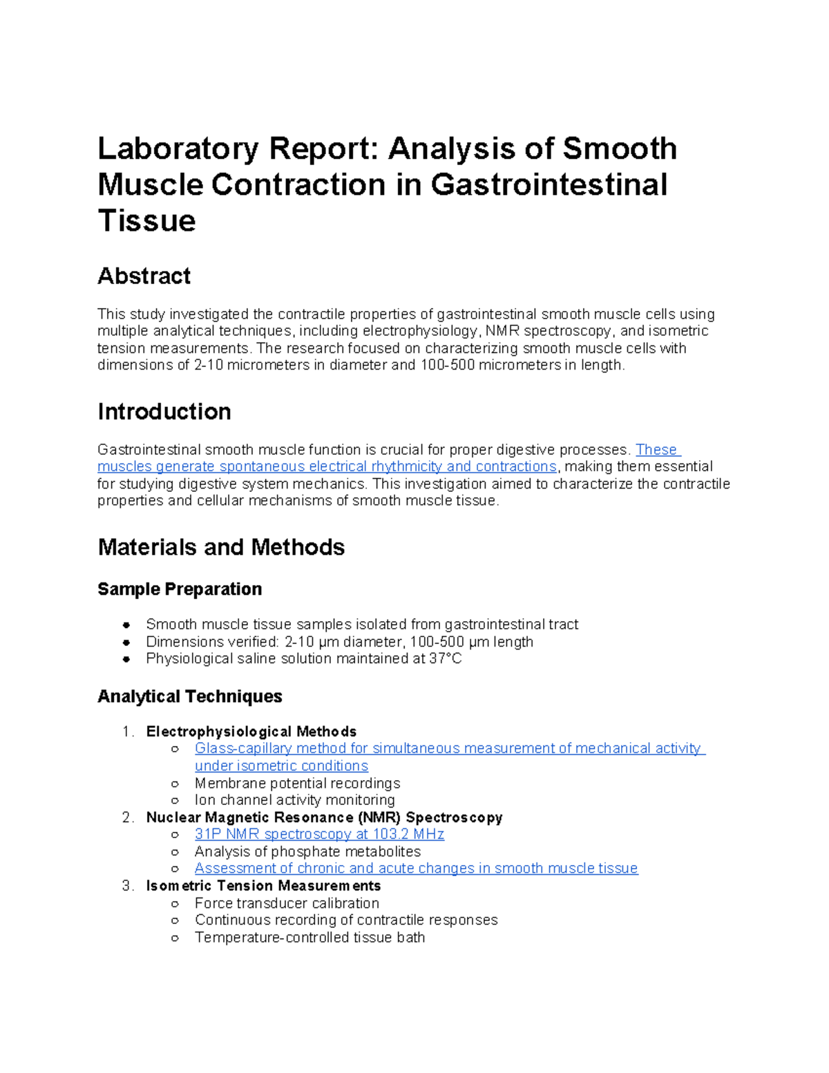 Laboratory Report: Smooth Muscle Contraction in Gastrointestinal Tissue ...