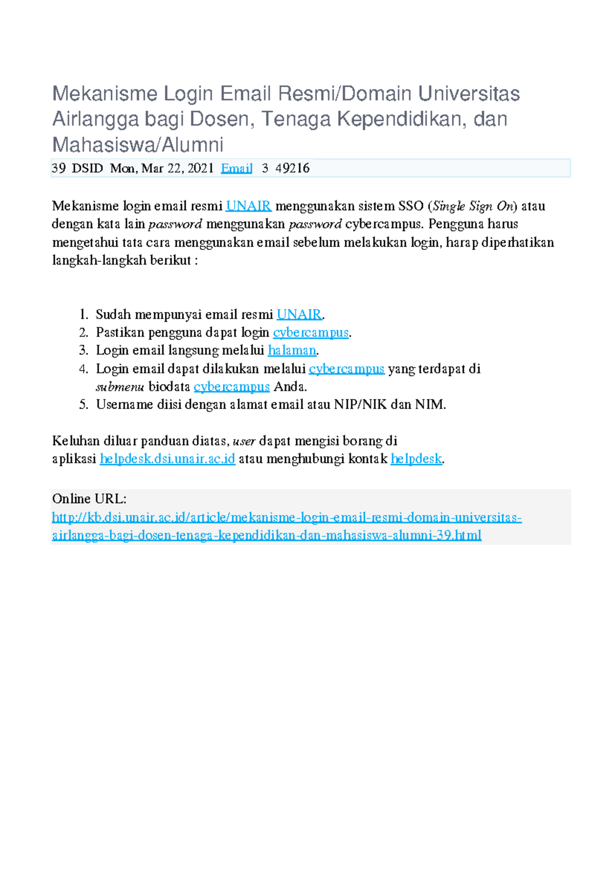 Panduan Login Email Resmi UNAIR untuk Dosen dan Mahasiswa (39 DSID ...