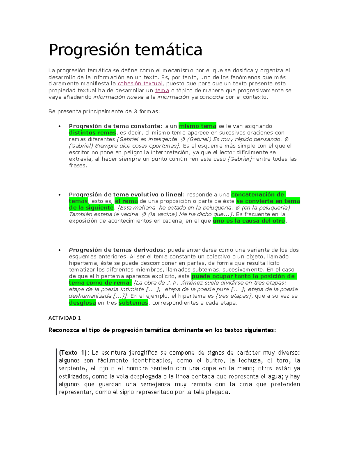 Actividad 1: Análisis de Progresión Temática en Textos Escritos - Studocu