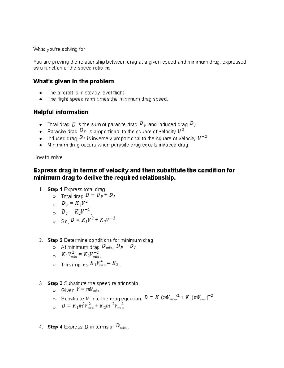 A steady level flight is flying at the speed of ‘m’ times the minimum ...