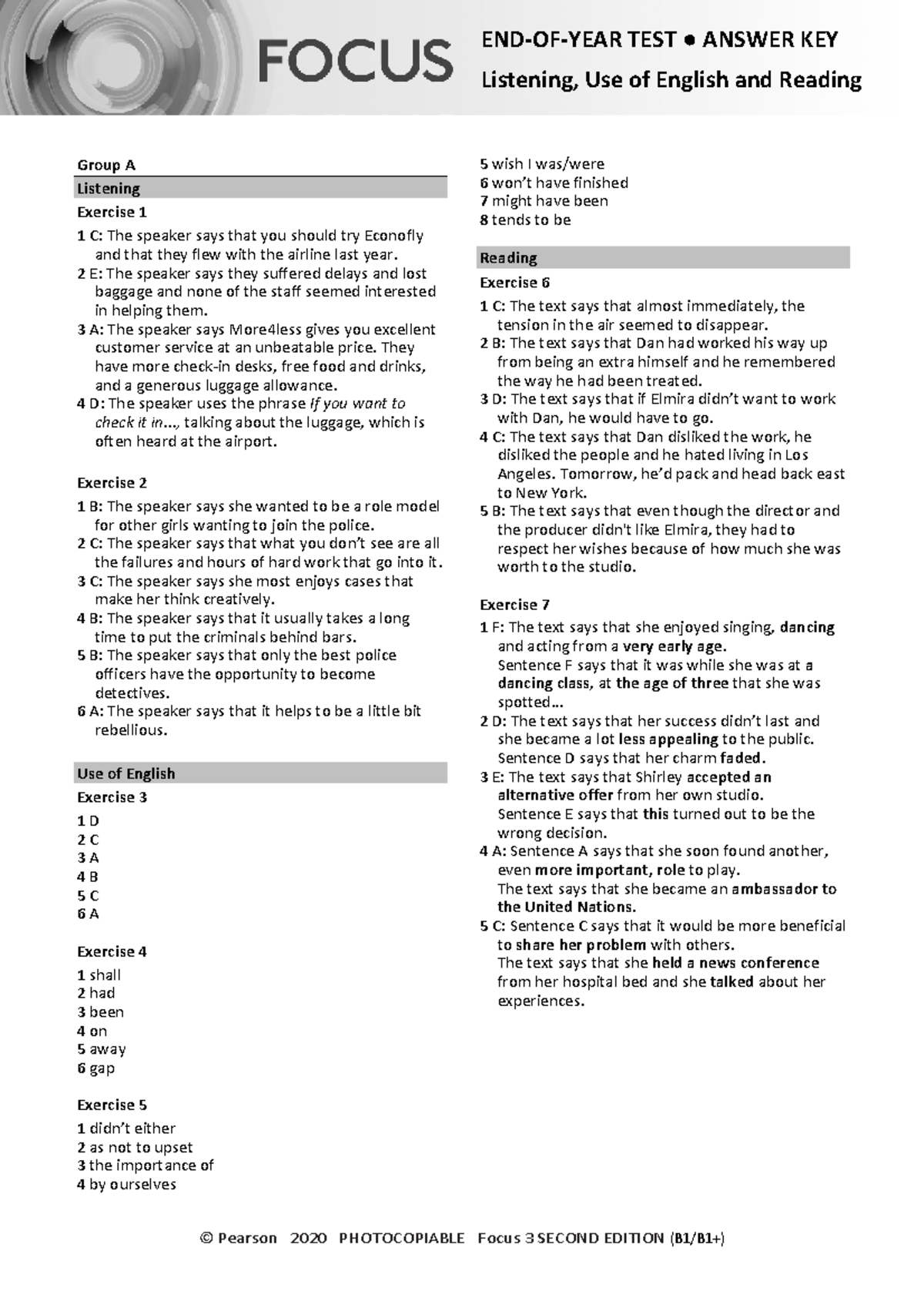 Focus 3 2E End of Year Test: Listening, Use of English & Reading ...