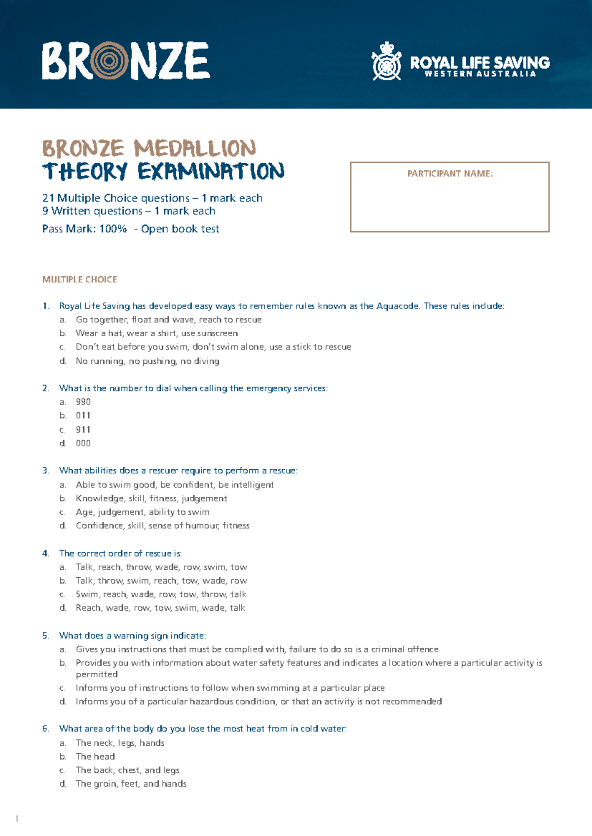 Bronze Medallion Theory Exam Questions & Answers Guide - Studocu
