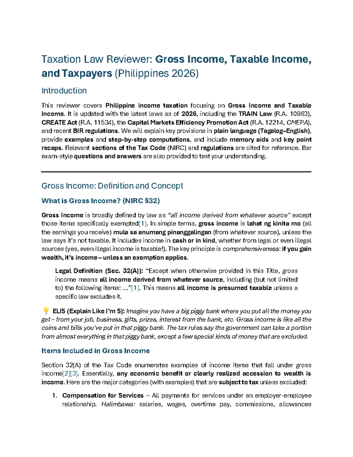 Taxation Law Reviewer: Gross Income & Taxable Income (Philippines 2026 ...