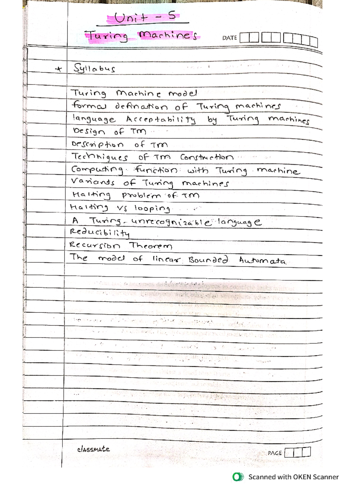 Unit 5 Lecture Notes on Turing Machines and Their Applications - Studocu