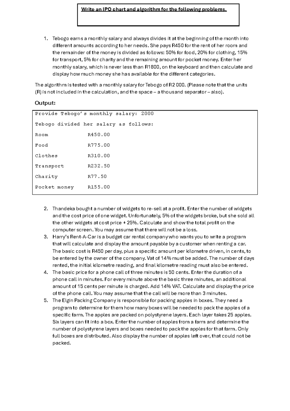 SAT 101 - Saturday Exercise: IPO Chart & Algorithm Practice - Studocu