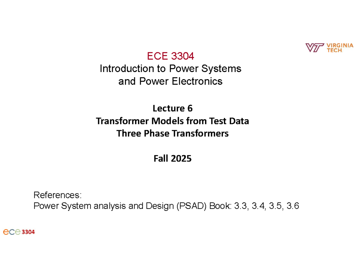 Lecture 6: Transformer Models from Test Data for ECE 3304 Fall 2025 ...