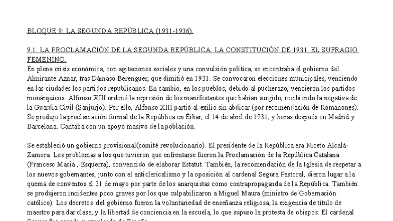 Bloque 9: La Segunda República (1931-1936) - Proclamación y Sufragio ...