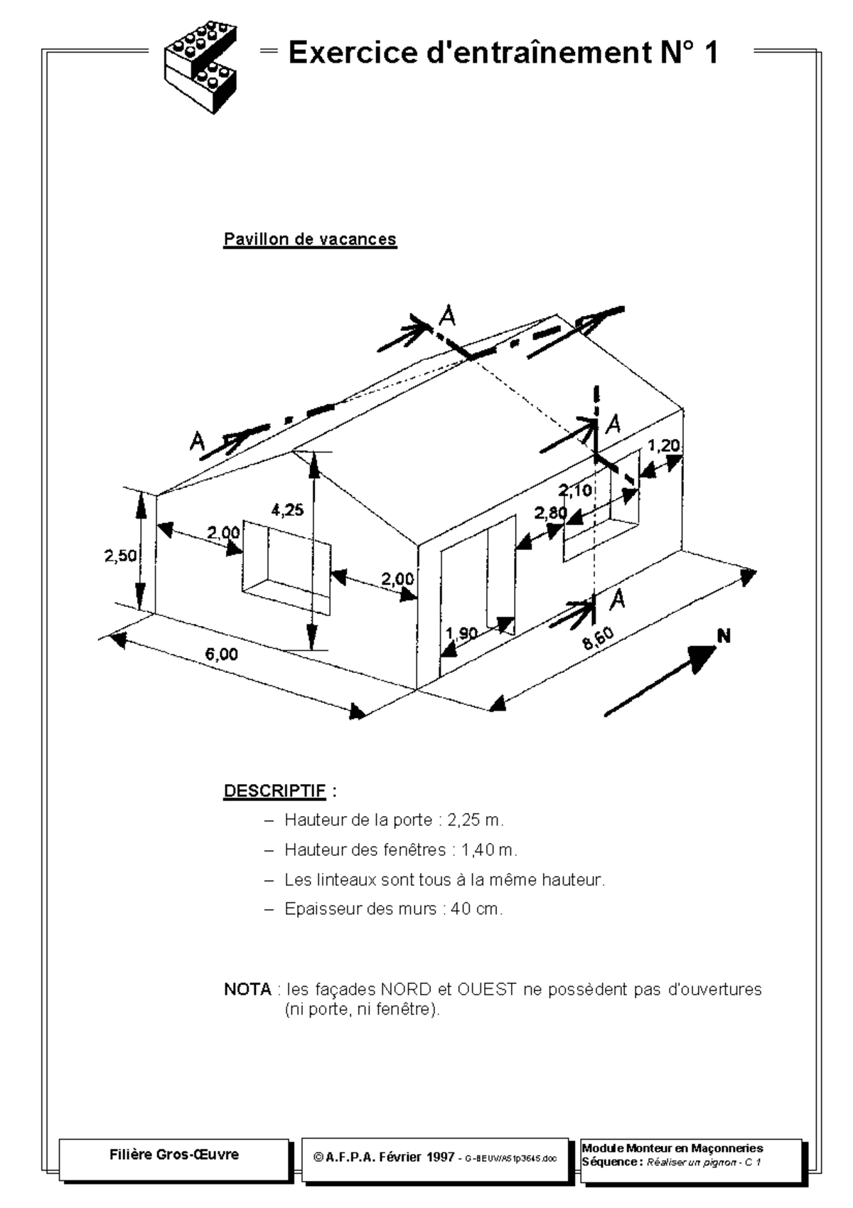 Exercice 1 : Lecture de Plan pour Pignon - Module Maçonneries C 1 - Studocu