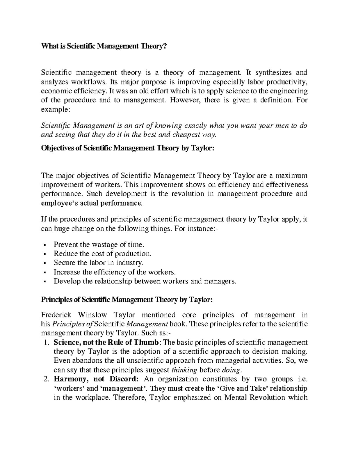Understanding the Key Tenets of Scientific Management Theory (MGMT 101 ...