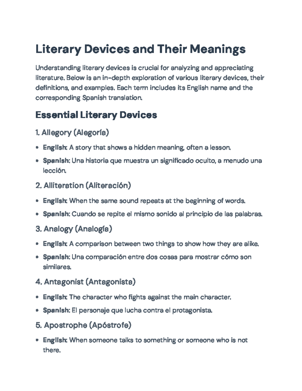 Understanding Literary Devices: Definitions & Examples (ENG/SP) - Studocu