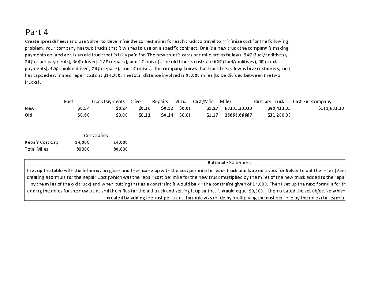 QSO 320 Module Six Assignment Spreadsheet - Part 4 Fuel Truck Payments Driver Repairs Misc ...