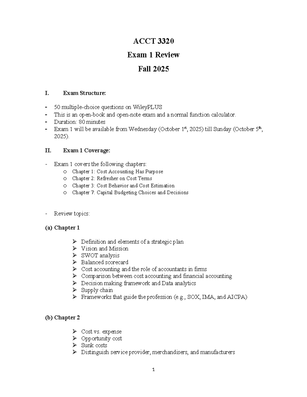 ACCT 3320 Exam 1 Review: Key Questions & Answers for Fall 2025 - Studocu