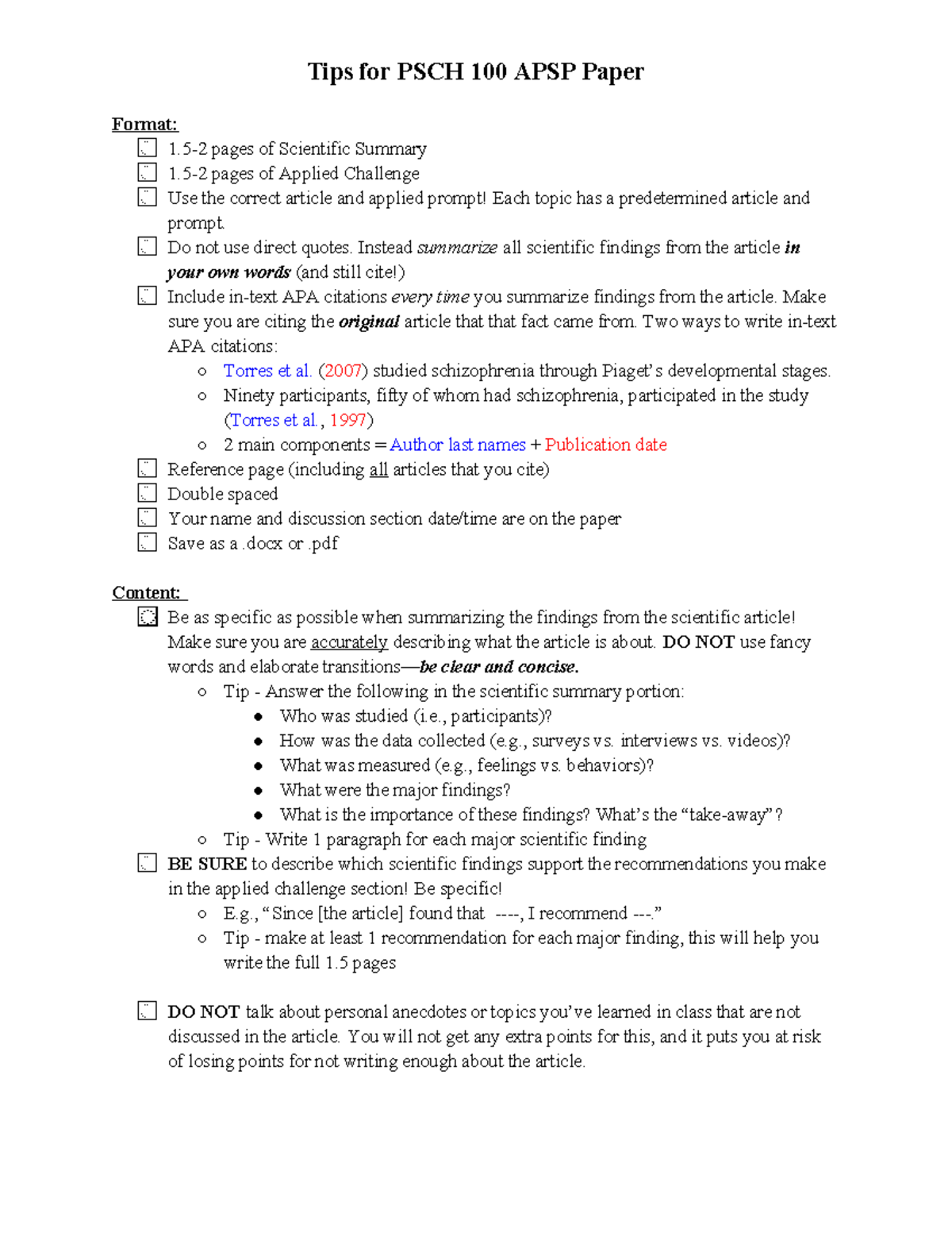 PSCH 100 APSP Paper Writing Tips and Guidelines - Studocu