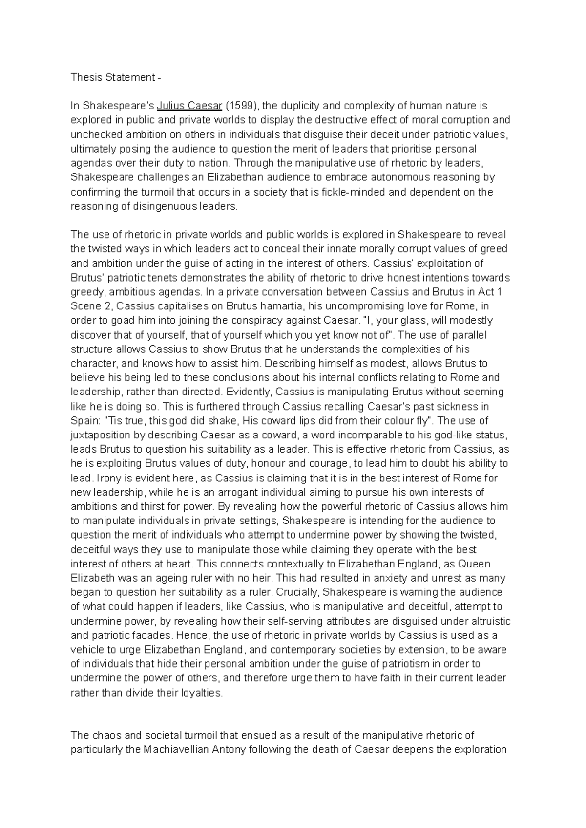 English Essay: The Rhetoric of Manipulation in Julius Caesar (ENG101 ...